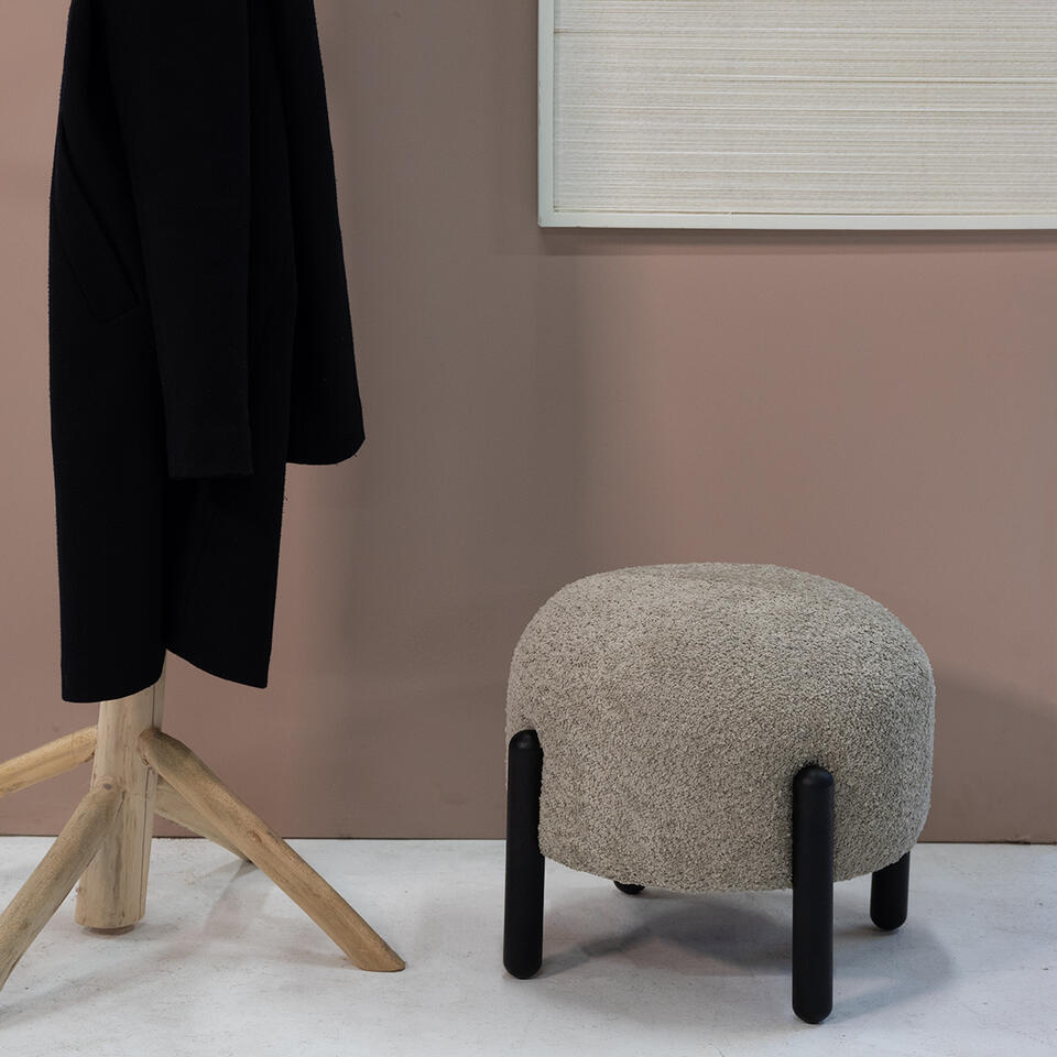 Poef Stof/Textiel Taupe - 45x45x36cm - Tasya | Leen Bakker