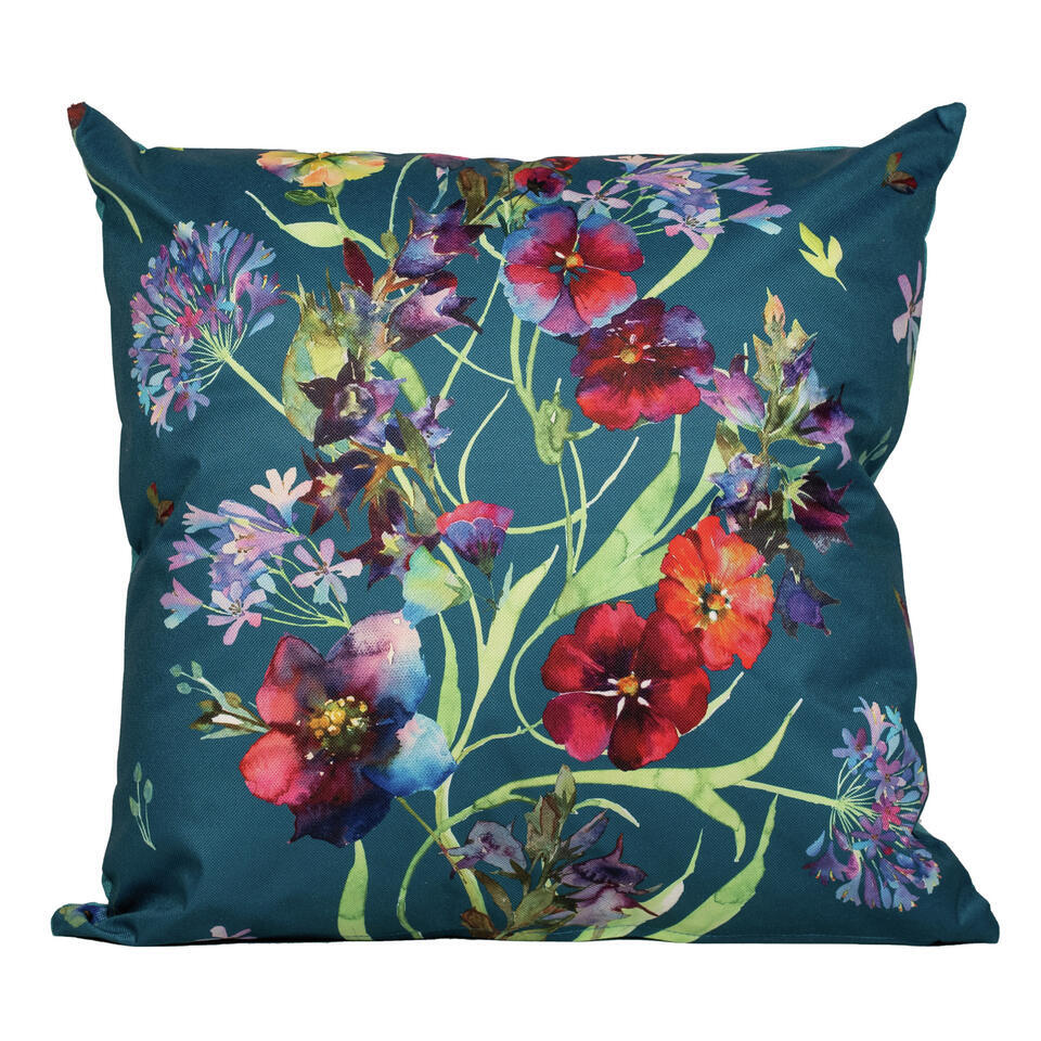 Anna's collection buitenkussen bloem - blauw/rood - 60 x 60 cm | Leen ...