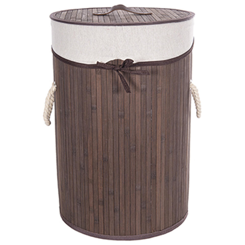 CM Wasmand - stof hout look - met deksel - opvouwbaar - bruin - 33 x 49 ...