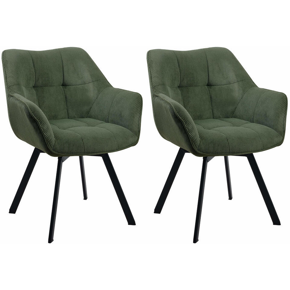 CLP Set van 2 Eetkamerstoel Jordi zwart Frame - Ribstof - groen | Leen ...