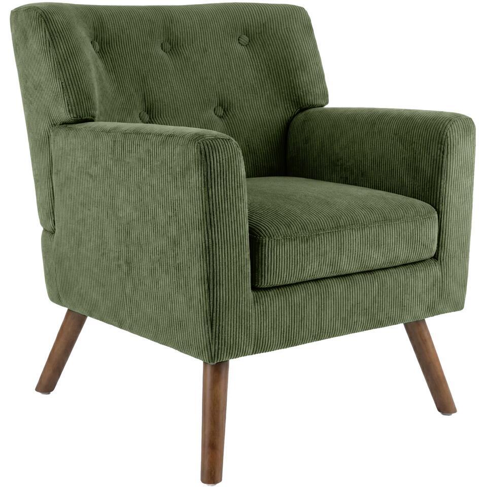 CLP Fauteuil Kioni bruin Frame - Ribstof - groen | Leen Bakker