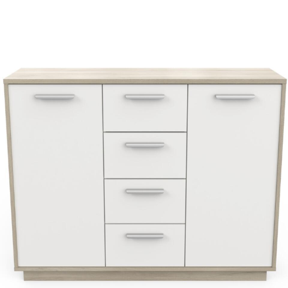 Commode Leontien 2 draaideuren en 4 lades-Kronberg eik/mat wit | Leen ...