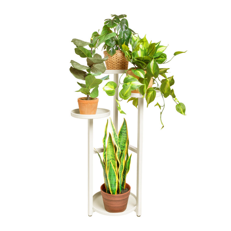 QUVIO Plantenstandaard - Voor 4 planten - Metaal - Beige | Leen Bakker