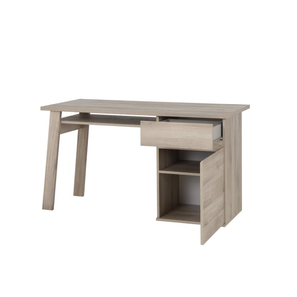 Diagone Bureau Balikhan - 1 lade en 1 deur - Licht eikenkleur | Leen Bakker