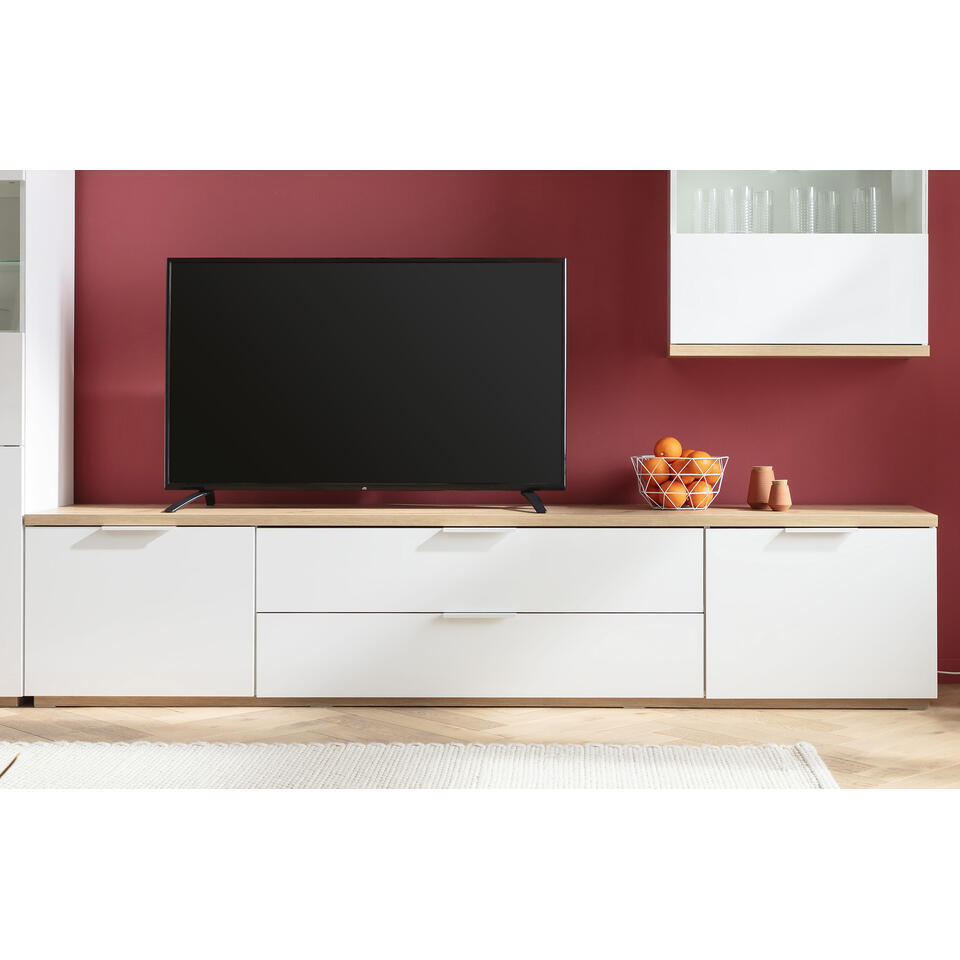 Composad Tv-meubel Maki 240cm met vier deuren - eikdecor/hoogglans wit ...