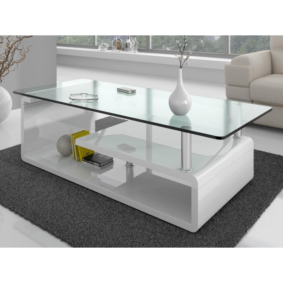 Rousseau Salontafel Hilda met glazen blad - hoogglans wit | Leen Bakker