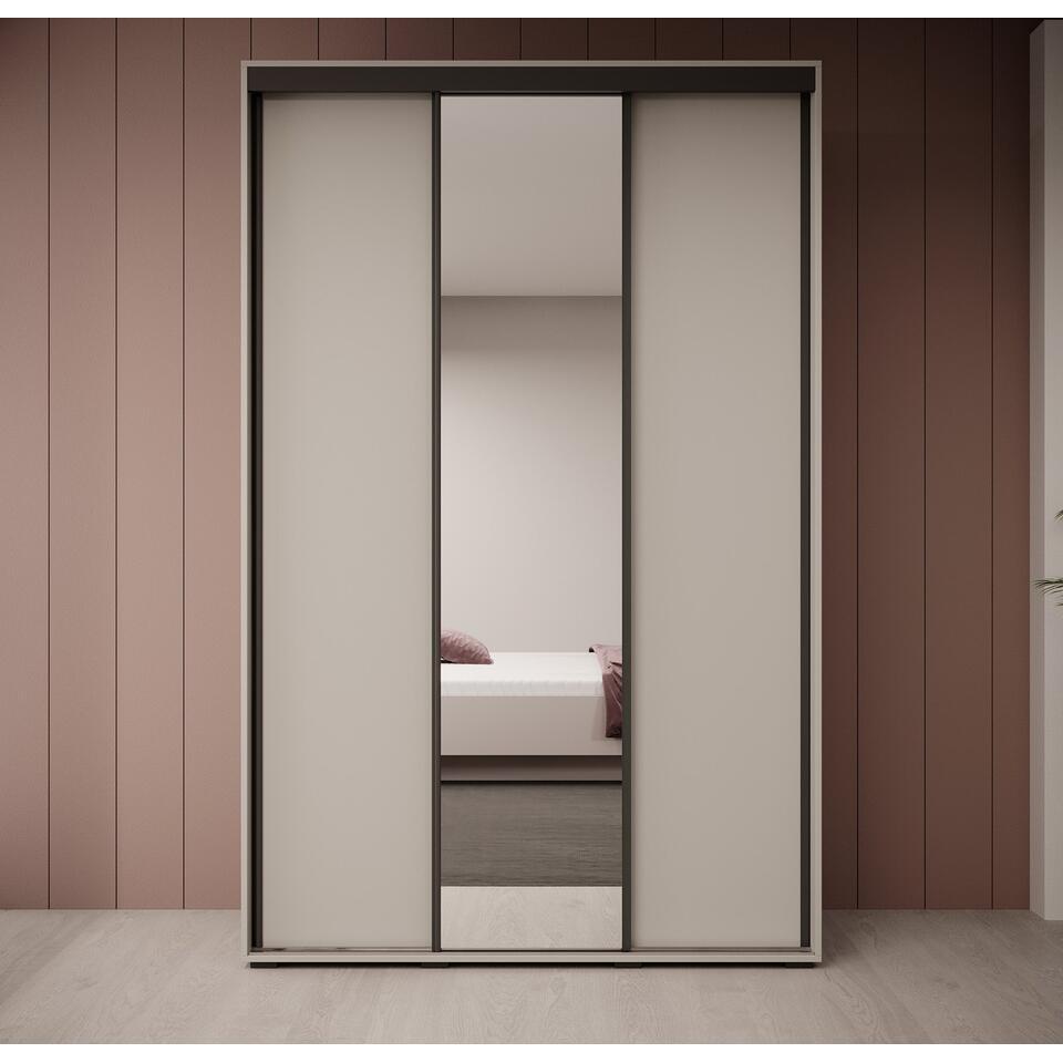 Meubella - Kledingkast Delos 3 - Beige - 150 cm - Met spiegel | Leen Bakker